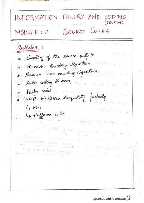 ITC Module Notes Information Theory And Coding Studocu