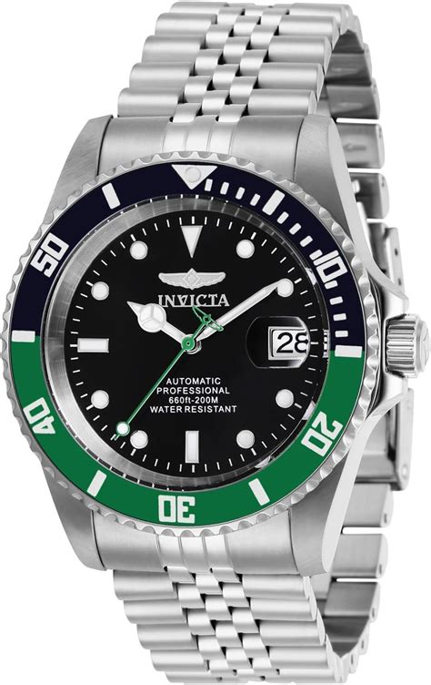 Invicta Pro Diver Mens Black Dial Stainless Steel Band Automatic Watch