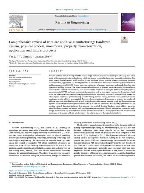 Comprehensive Review Of Wire Arc Additive Manufacturing Hardware Pdf Welding Construction