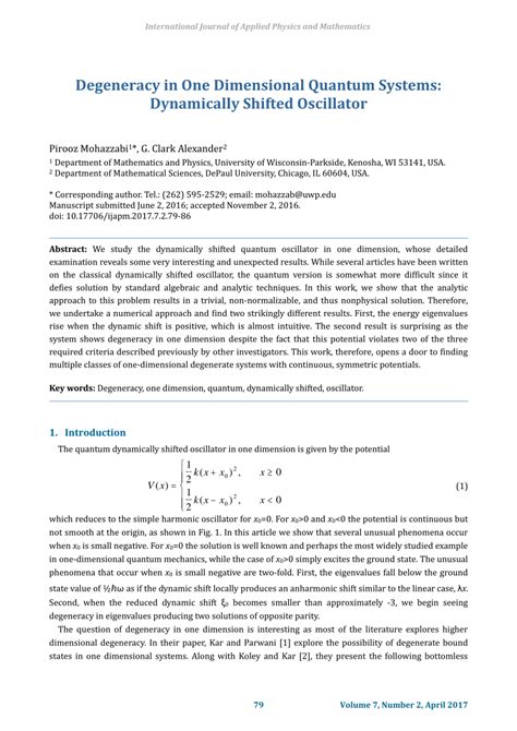 Pdf Degeneracy In One Dimensional Quantum Systems Dynamically