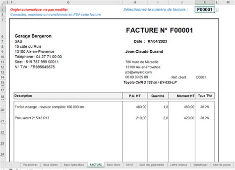 Logiciel Facturation Garage Automobile Excel Pro And Gratuit