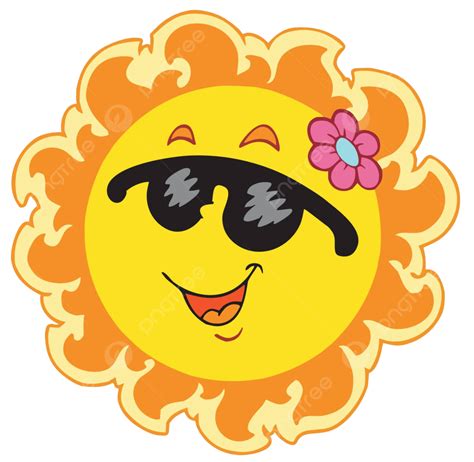 Summer Sun With Pink Flower Cartoon Sunny Seasonal Vector Cartoon