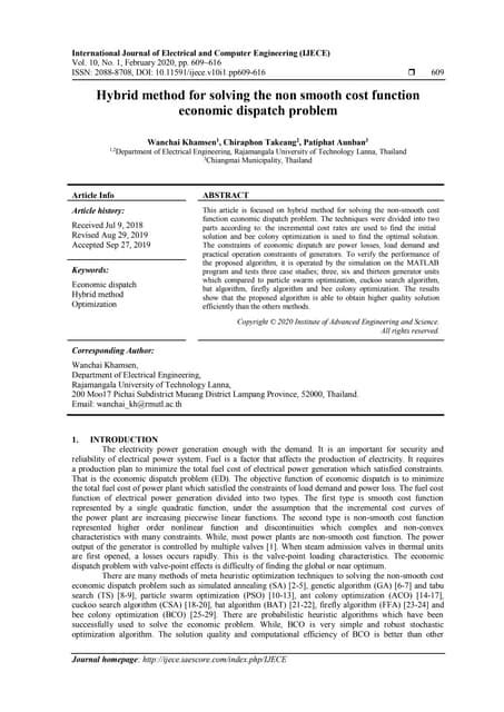 Hybrid Method For Solving The Non Smooth Cost Function Economic