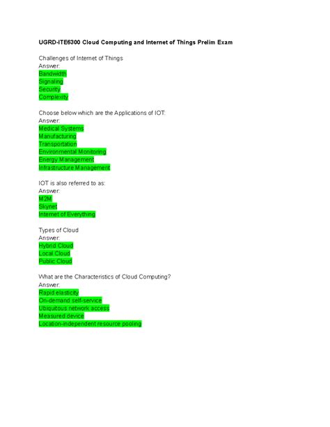 UGRD ITE6300 Cloud Computing IoT Prelim Exam Study Guide Studocu
