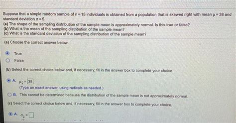 Solved Suppose That A Simple Random Sample Of N 15 Chegg Com