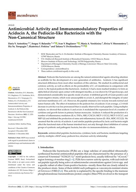 Pdf Antimicrobial Activity And Immunomodulatory Properties Of Acidocin A The Pediocin Like