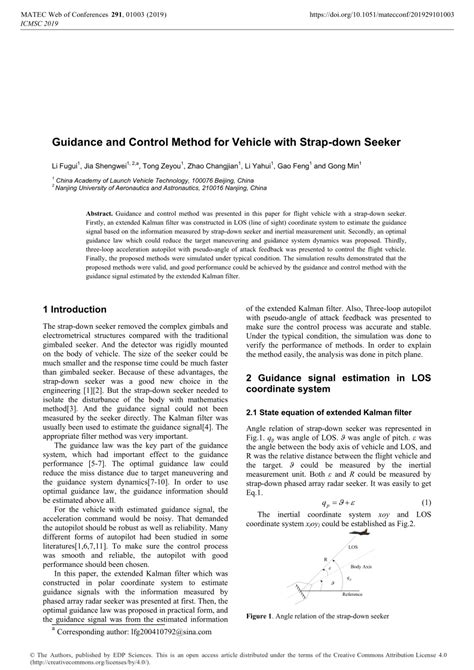 Pdf Guidance And Control Method For Vehicle With Strap Down Seeker
