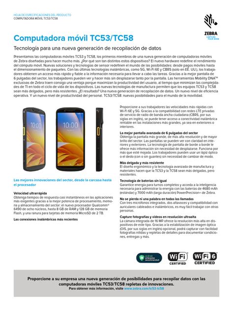 Tc53 Tc58 Spec Sheet Es La Pdf Ieee 80211 Hardware De La Computadora