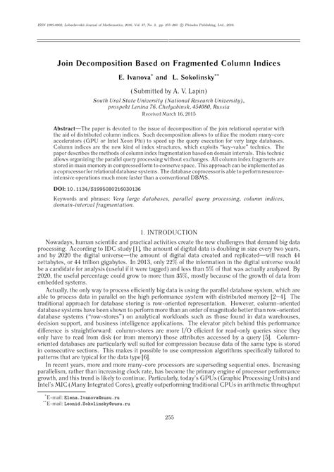 Pdf Join Decomposition Based On Fragmented Column Indices