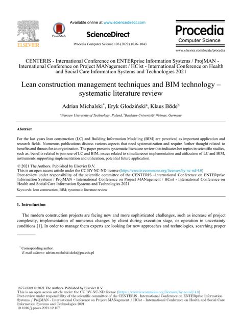 Pdf Lean Construction Management Techniques And Bim Technology