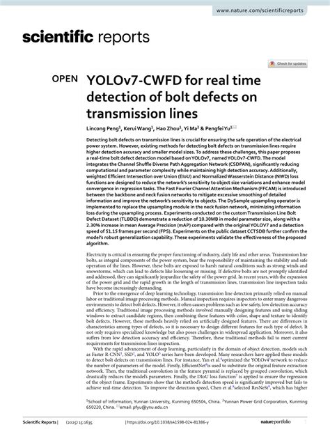 Pdf Yolov7 Cwfd For Real Time Detection Of Bolt Defects On Transmission Lines