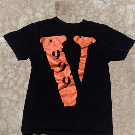 Vlone Mens Orange And Black T Shirt Depop