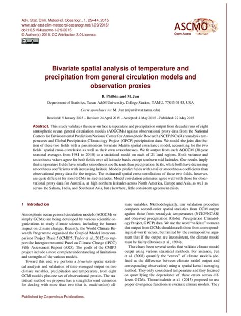 Pdf Bivariate Spatial Analysis Of Temperature And Precipitation From General Circulation