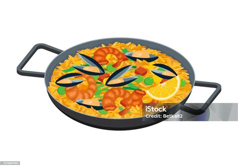 Traditional Spanish Paella Dish Vector Illustration Stock Illustration