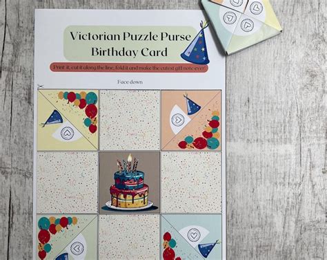 Printable Victorian Puzzle Purse Card Diy Foldable Greeting Card