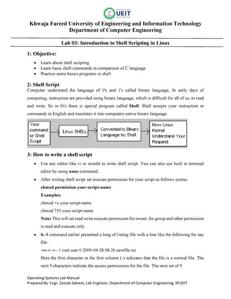 Lab Introduction To Shell In Linux Department Of Computer Engineering Operating Systems Lab