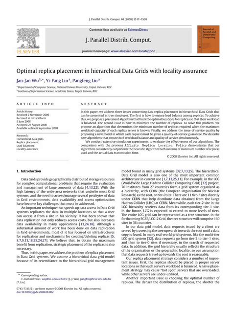 pdf optimal replica placement in hierarchical data grids with