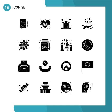 Set Of 16 Vector Solid Glyphs On Grid For Global Promotion Sale Home Percentage Discount