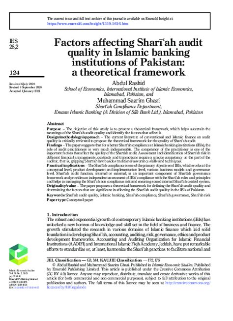 Pdf Factors Affecting Sharīʿah Audit Quality In Islamic Banking Institutions Of Pakistan A