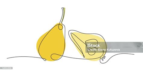 연속 한 줄 그리기 배 추상적인 손으로 과일을 한 줄로 그렸다 흰색에 노란색 반점이 있는 유기적인 간단한 아이콘입니다 패셔너블한 트렌드 벡터 일러스트레이션 실루엣 배 한 줄