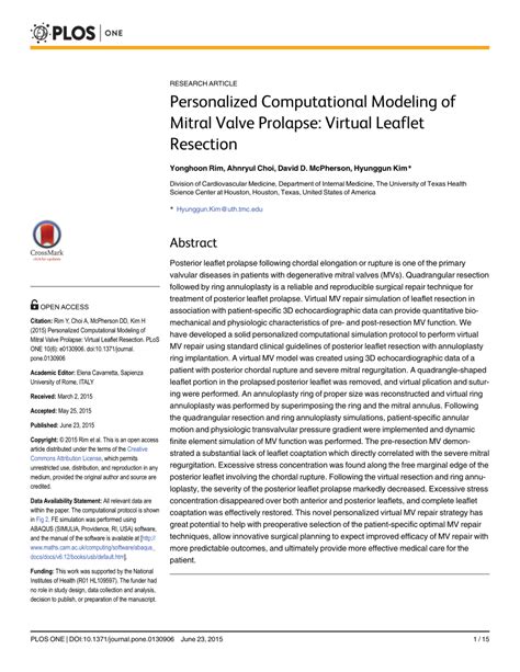 pdf personalized computational modeling of mitral valve prolapse