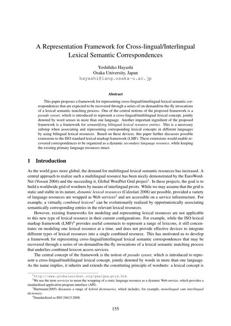 Pdf A Representation Framework For Cross Lingualinterlingual Lexical Semantic Correspondences