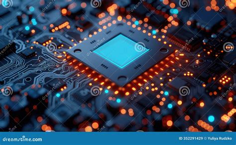 High Tech Cpu Circuitry Blue Lit Contacts On Motherboard Stock Image