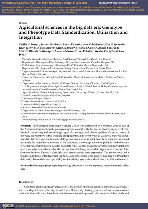 Pdf Agricultural Sciences In The Big Data Era Genotype And Phenotype