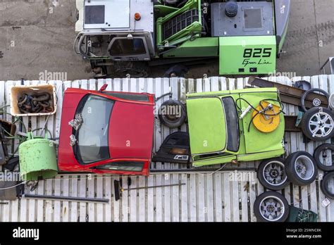 Metals Are Stored In A Scrapyard In The Harbour Scrap Metal Is A Valuable Raw Material For