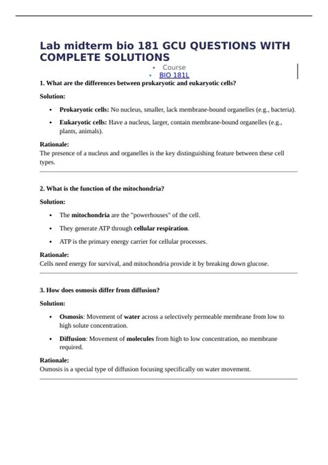 Lab Midterm Bio 181 Gcu Questions With Complete Solutions Bio 181 Gcu Stuvia Us