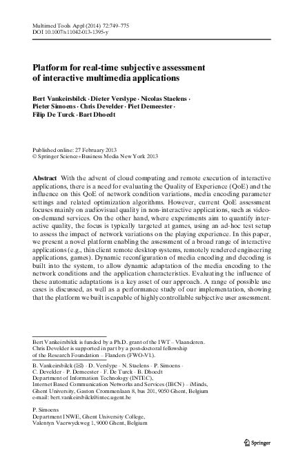 Pdf Platform For Real Time Subjective Assessment Of Interactive Multimedia Applications