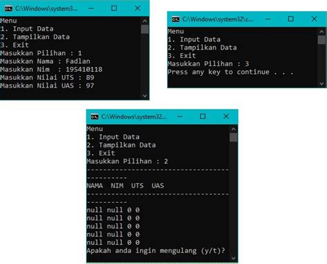 Program Menampilkan Data Mahasiswa Dalam Pilihan Menu Input View Exit