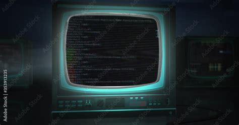 Glitch Lines Of Hacker Code On Screens In The Dark Smoky Room Digital Animation Of Modern