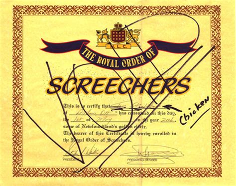 Newfoundland Screechers Certificate Zwgh