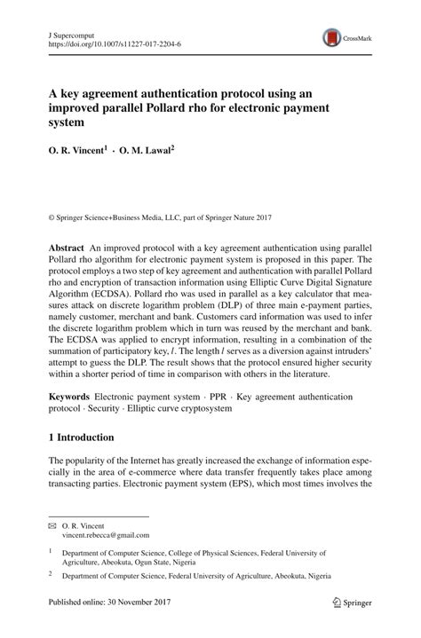 Pdf A Key Agreement Authentication Protocol Using An Improved