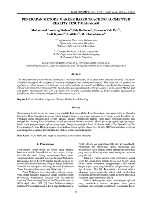 Pdf Penerapan Metode Marker Based Tracking Augmented Reality Pesut Mahakam