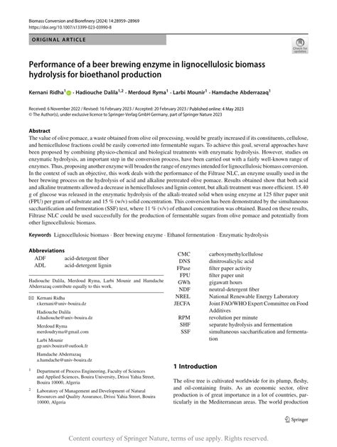 Performance Of A Beer Brewing Enzyme In Lignocellulosic Biomass Hydrolysis For Bioethanol