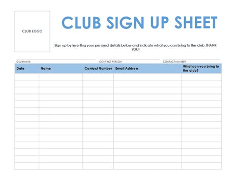Club Sign Up Sheet Template In Word And Pdf Formats