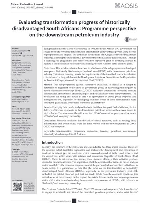 Pdf Evaluating Transformation Progress Of Historically Disadvantaged