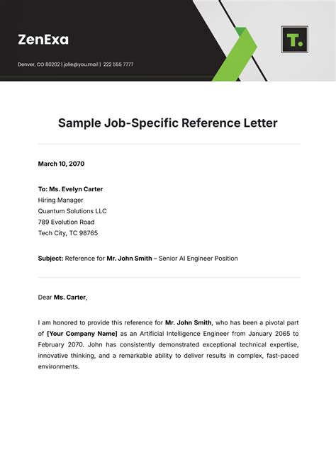Free Sample Job Specific Reference Letter Template To Edit Online