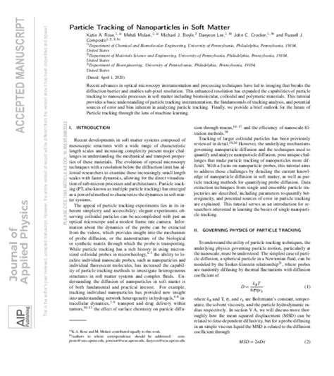 Pdf Particle Tracking Of Nanoparticles In Soft Matter