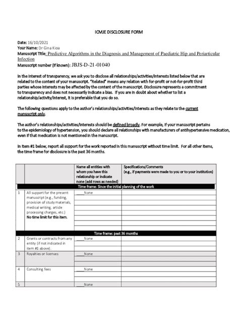 Fillable Online Icmje Disclosure Form For Manuscript On Predictive Algorithms Fax Email Print