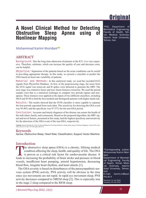 Pdf A Novel Clinical Method For Detecting Obstructive Sleep Apnea