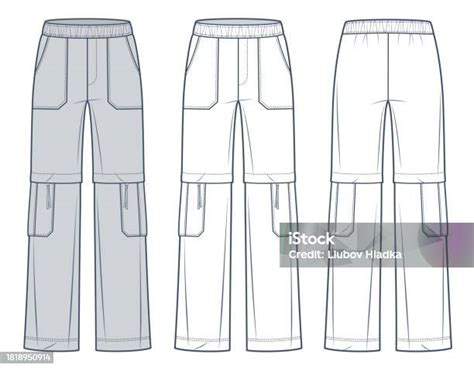 카고 조깅하는 사람 패션 플랫 기술 도면 템플릿입니다 땀 바지 기술 패션 일러스트 편안한 핏 스트레이트 레그 포켓 신축성있는 허리띠 앞면 뒷모습 화이트 그레이 여성 남성