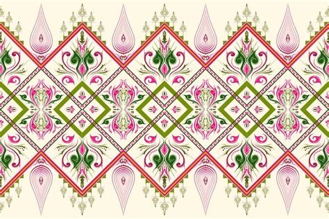 배경 카펫 벽지 의류 포장 바에 대한 민족 동양 Ikat 패턴 전통적인 디자인 프리미엄 벡터