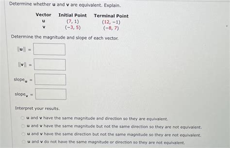 solved determine whether u and v are equivalent explain