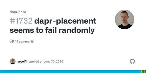 Dapr Placement Seems To Fail Randomly · Issue 1732 · Daprdapr · Github