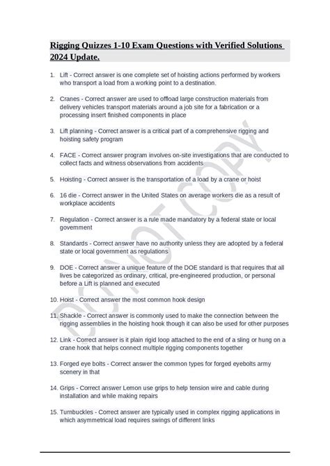 Rigging And Hoisting Safety Quiz Questions And Solutions Exams