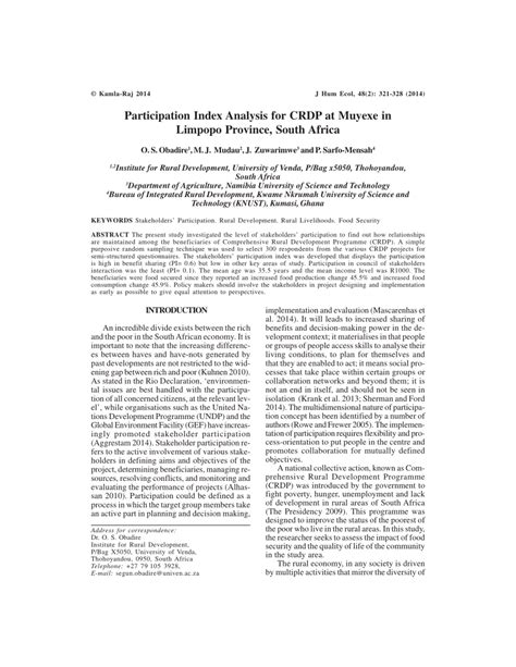 Pdf Participation Index Analysis For Comprehensive Rural Development Programme At Muyexe In