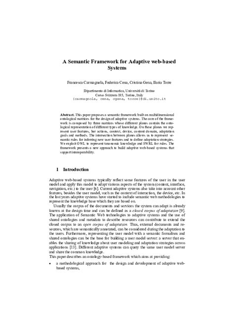 pdf a semantic framework for adaptive web based systems